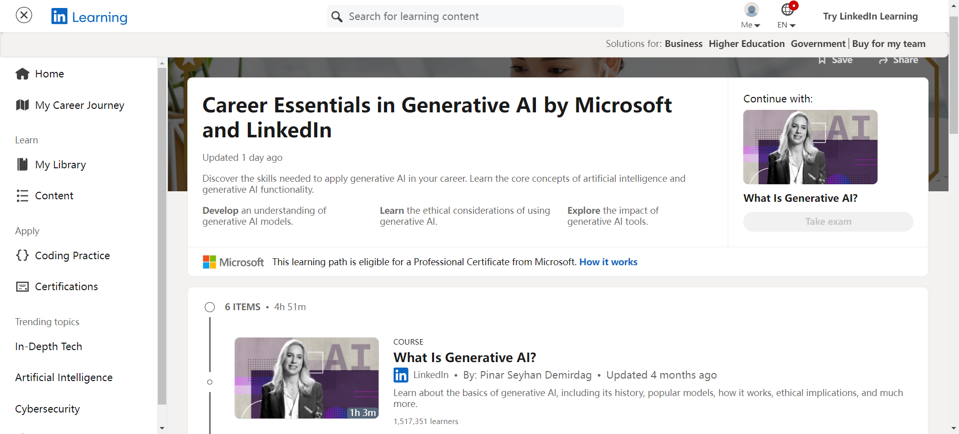 Career Essentials Certificate by Microsoft and LinkedIn