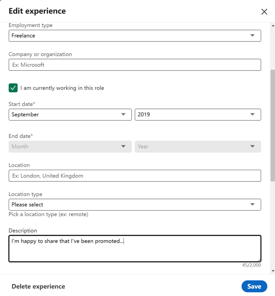 How to Show LinkedIn Promotion vs. New Position